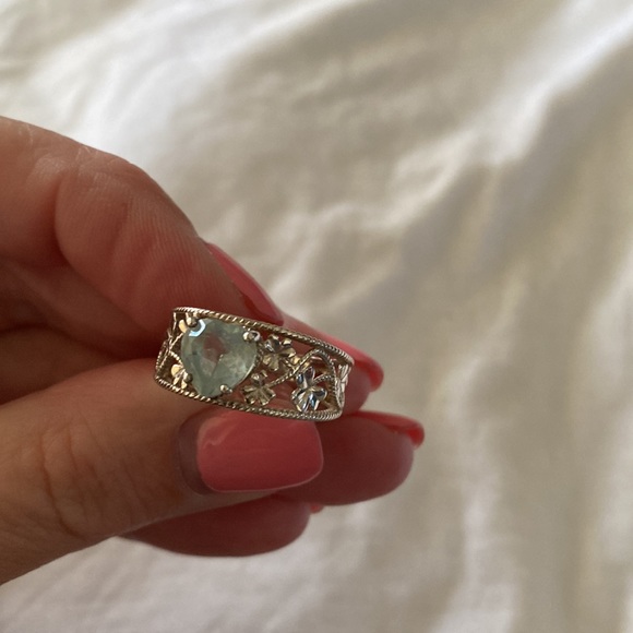 Jewelry | Vintage Sterling Silver Shamrock Filigree Ring With Pale Blue ...